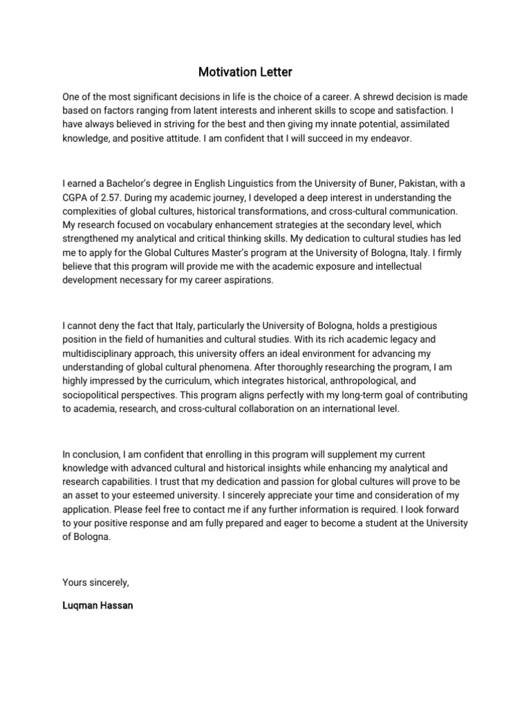 Motivation Letter | PDF