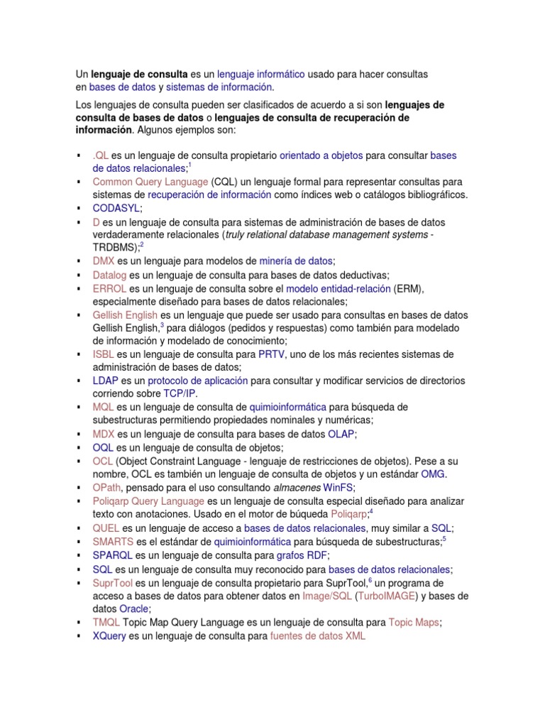 Lenguajes de Consulta | PDF | Base de datos relacional | SQL