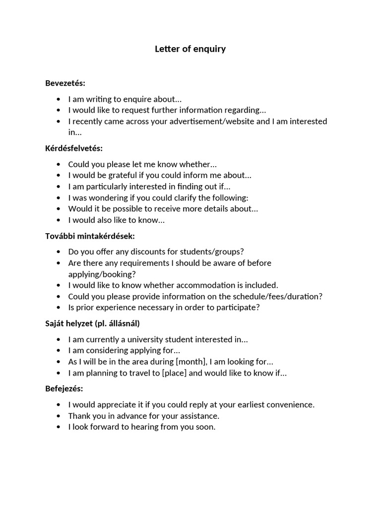 Letter of Enquiry | PDF