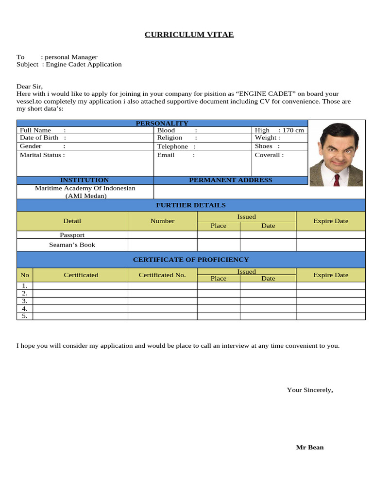 Engine Cadet Application CV | PDF