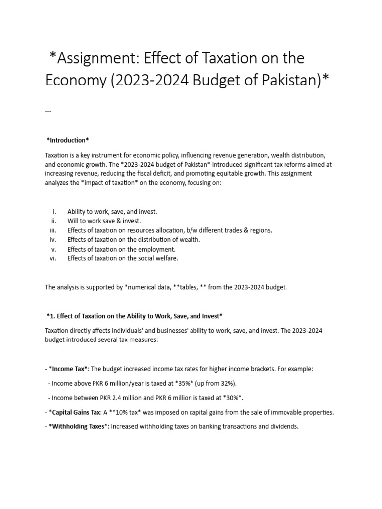 Assignment On Effects of Taxation On Economy (Federal Budget 2023-2024 ...