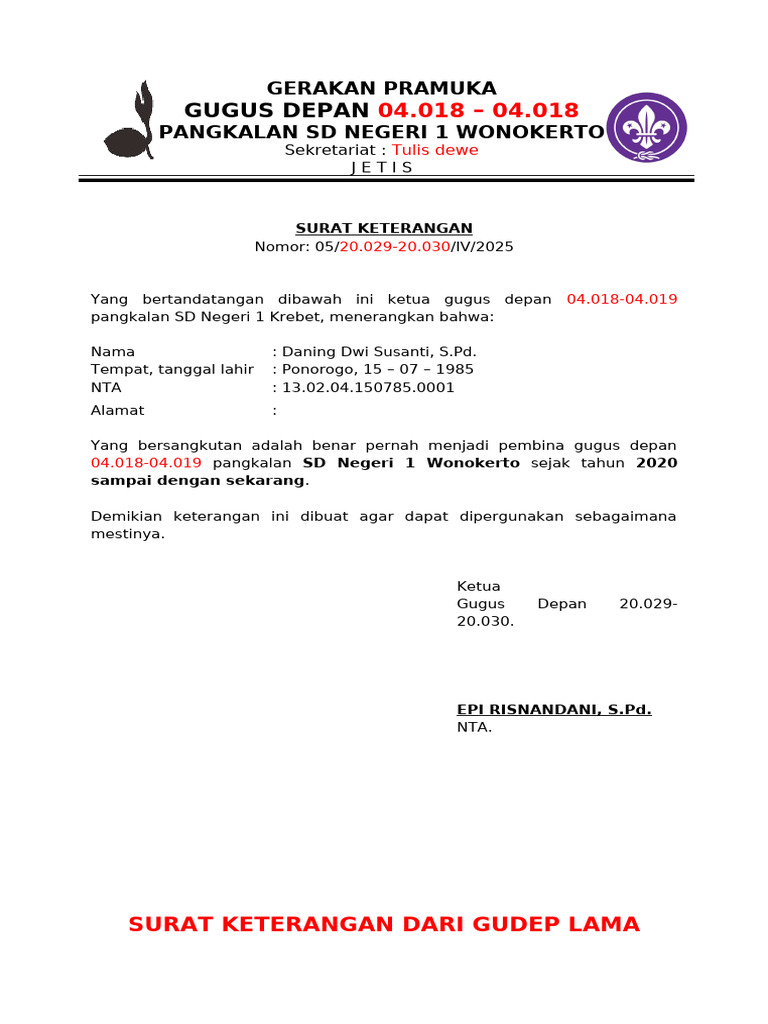 SURAT KETERANGAN - SOOKO | PDF