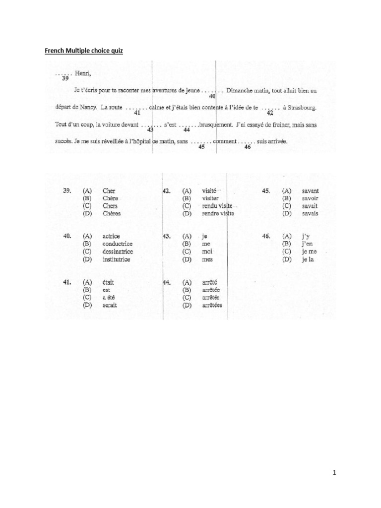 French Multiple Choice Quiz | PDF