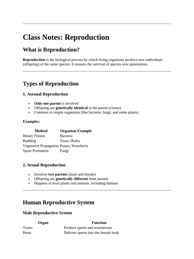4 Class Notes Reproduction | PDF | Sexual Reproduction | Fertilisation