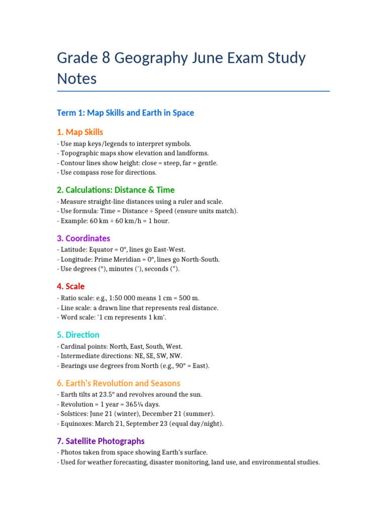 Grade 8 Geography Exam Study Notes | PDF | Rain | Climate