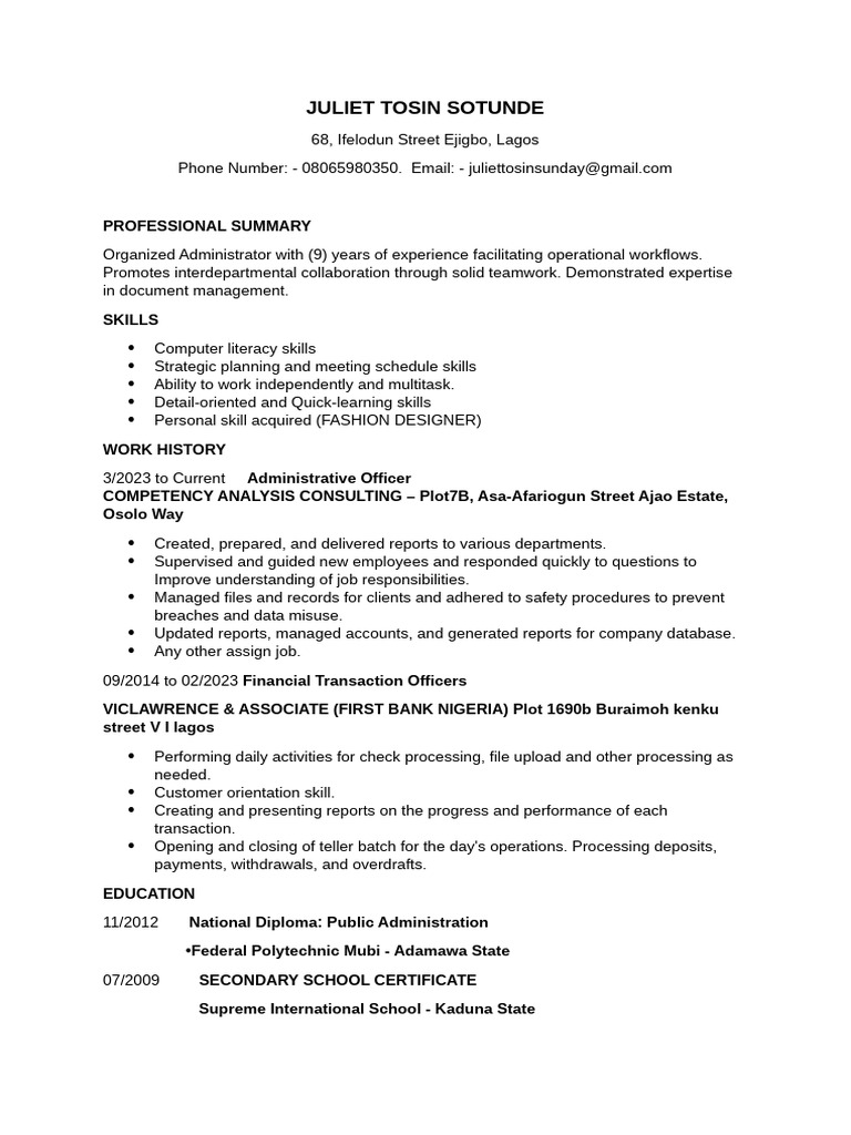 Juliet Tosin Sotunde Cv | PDF