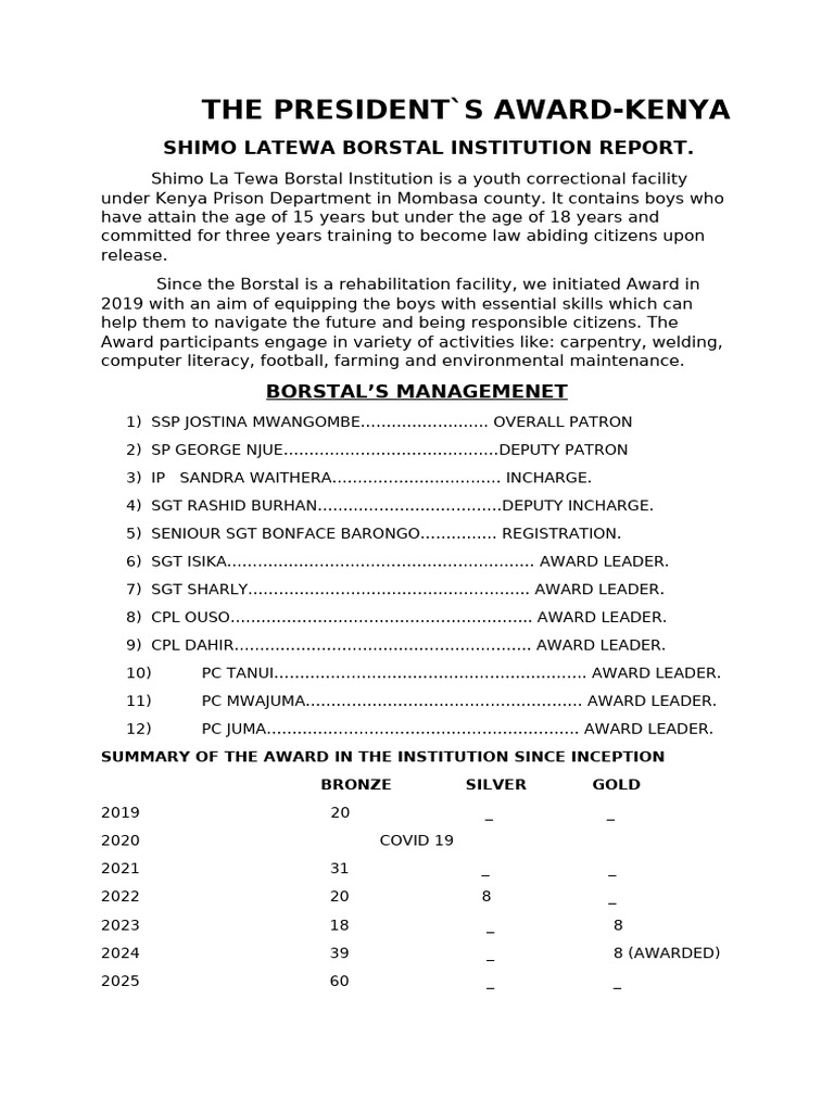 Shimo La Tewa Borstal Report | PDF