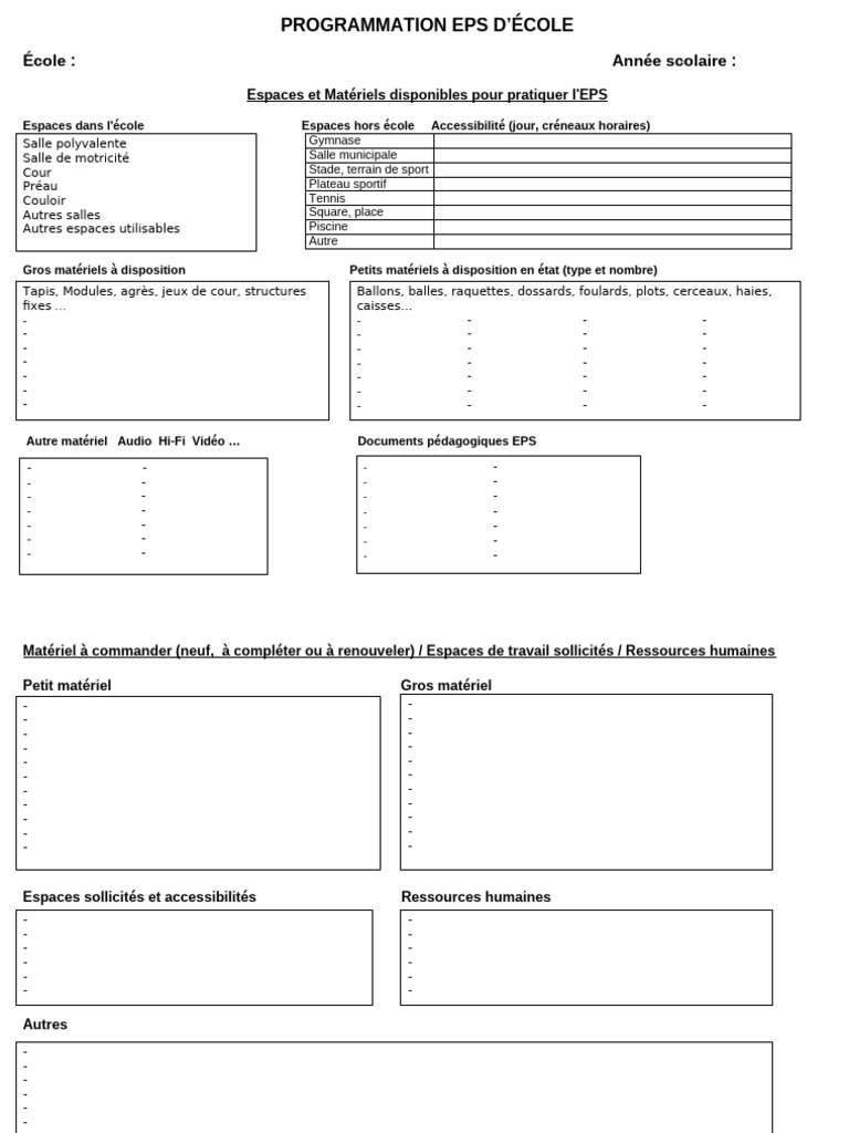 Programmation EPS Maternelle 2023 | PDF