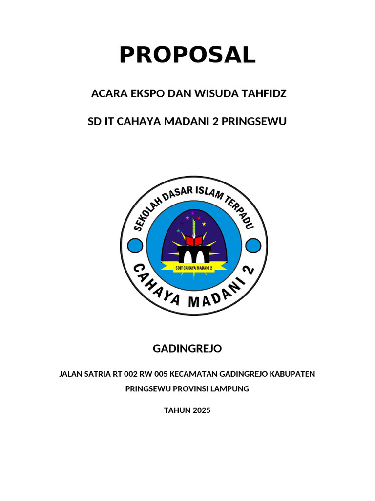 Proposal Wisuda Tahfidz SDIT Cahaya Madani | PDF