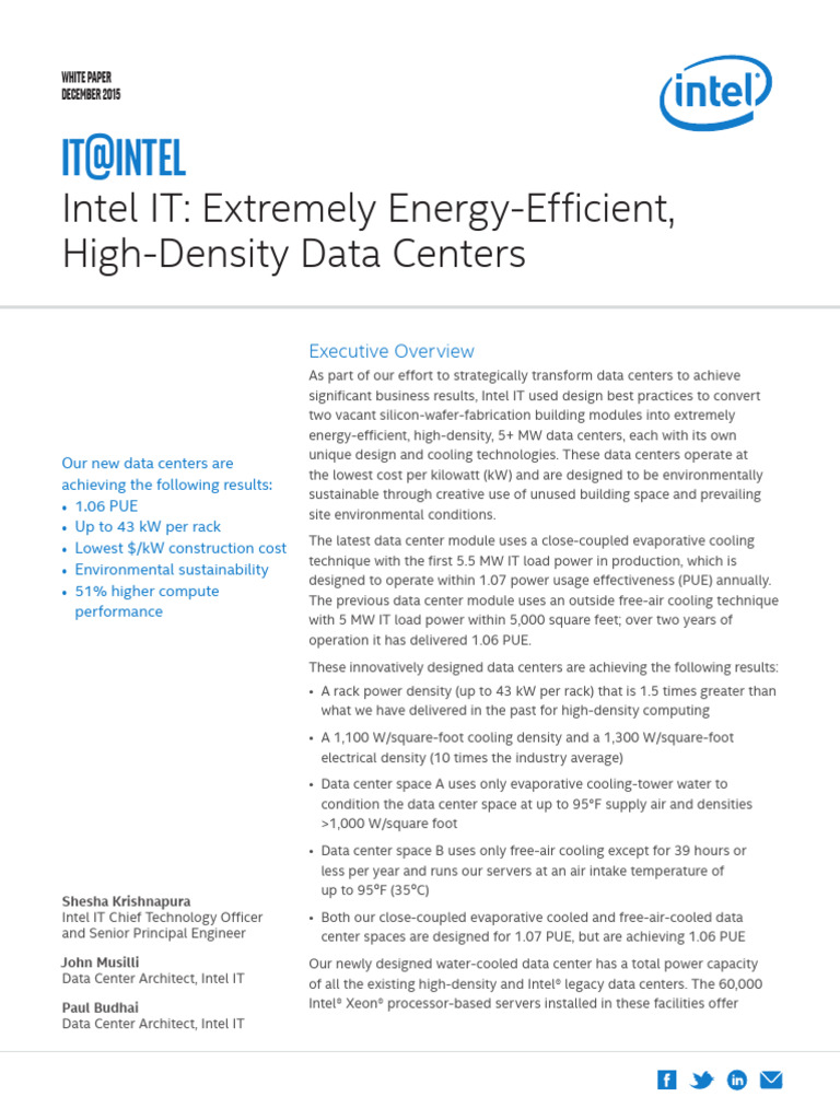 Intel It Extremely Energy Efficient High Density Data Centers Paper ...