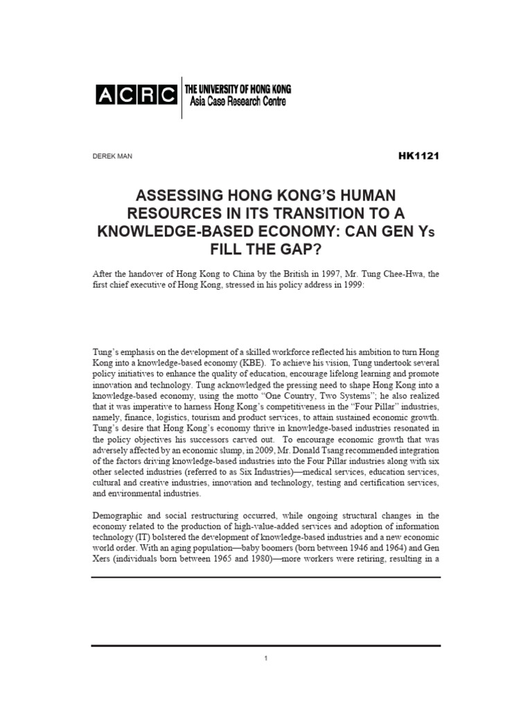 Assessing Hong Kong's Human Resources in Its Transition To A Knowledge-Based Economy - Can Gen ...