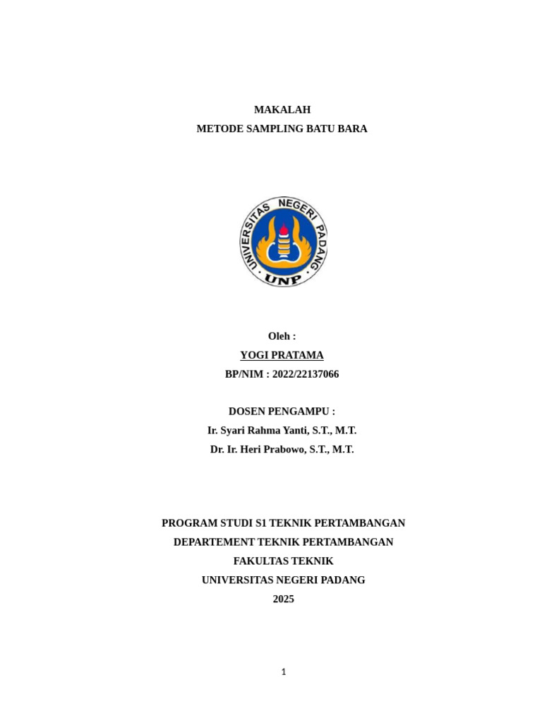 Yogi Pratama - 22137066 - Makalah Metode Sampling Batu Bara | PDF