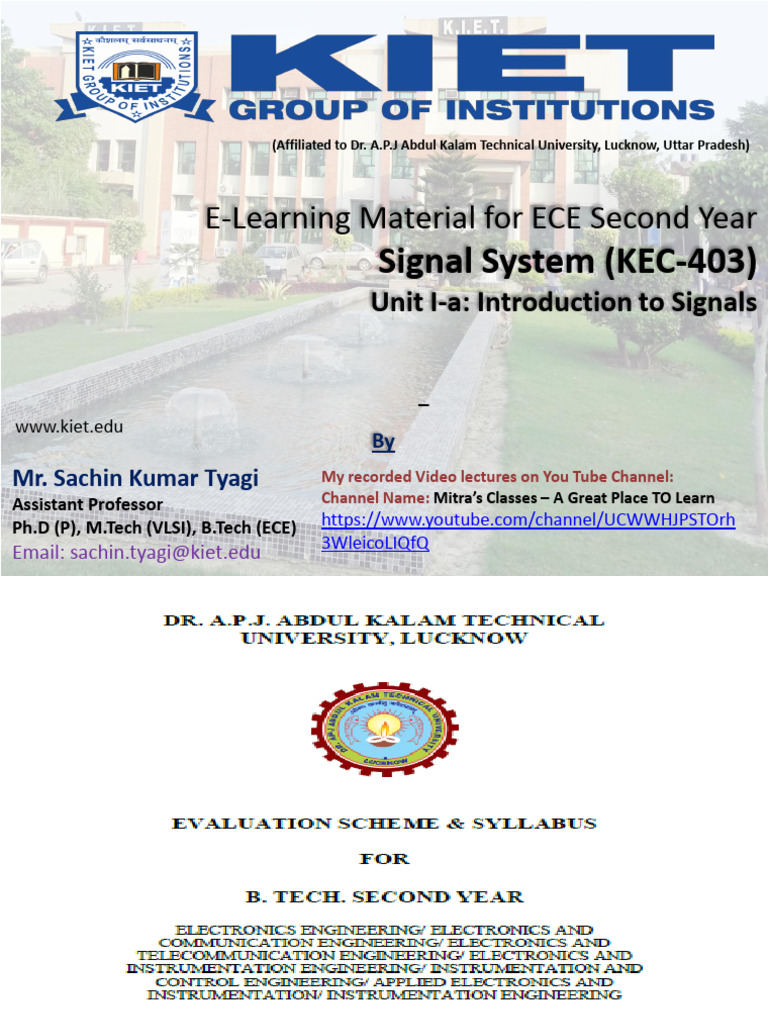 Unit 1a Introduction To Signals - Signal System (KEC-403) - Sachin Tyagi | PDF | Engineering