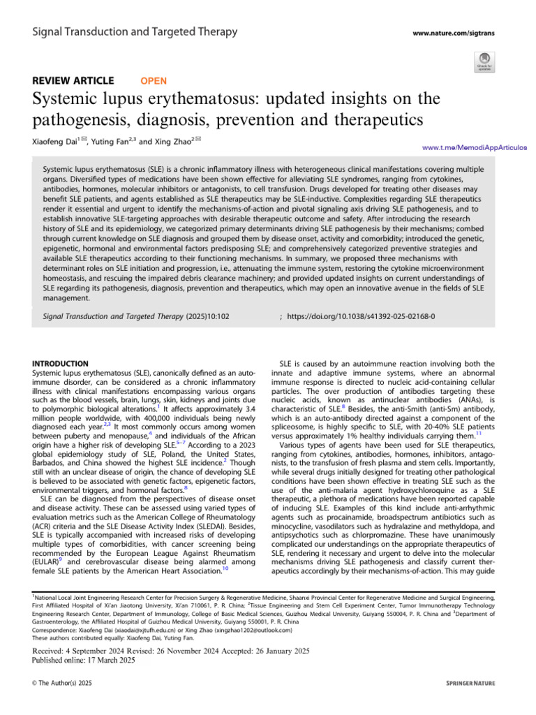 Systemic Lupus Erythematosus Updated - Nature (2025) | PDF | T Helper ...
