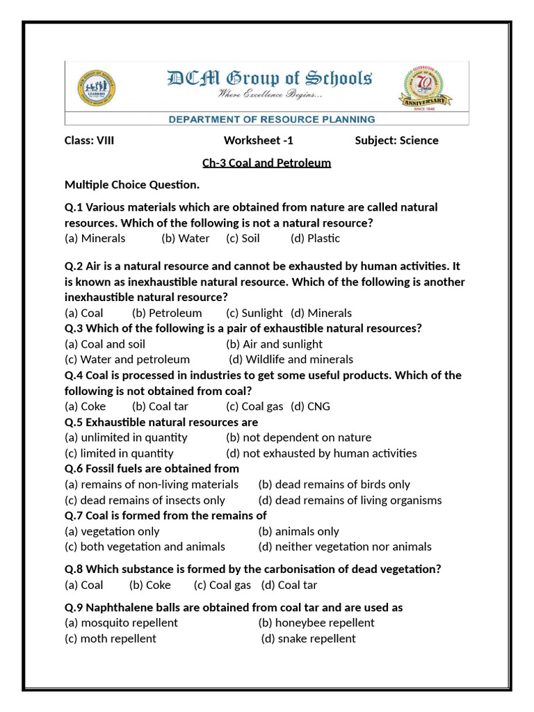 Worksheet - Coal and Petroleum | PDF | Coal | Fuels