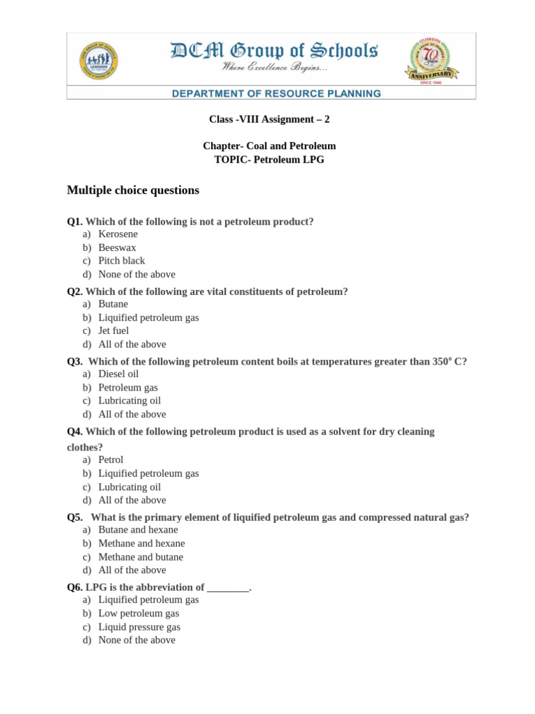 Class 8 - Assignment 2 Chapter Coal and Petroleum | PDF