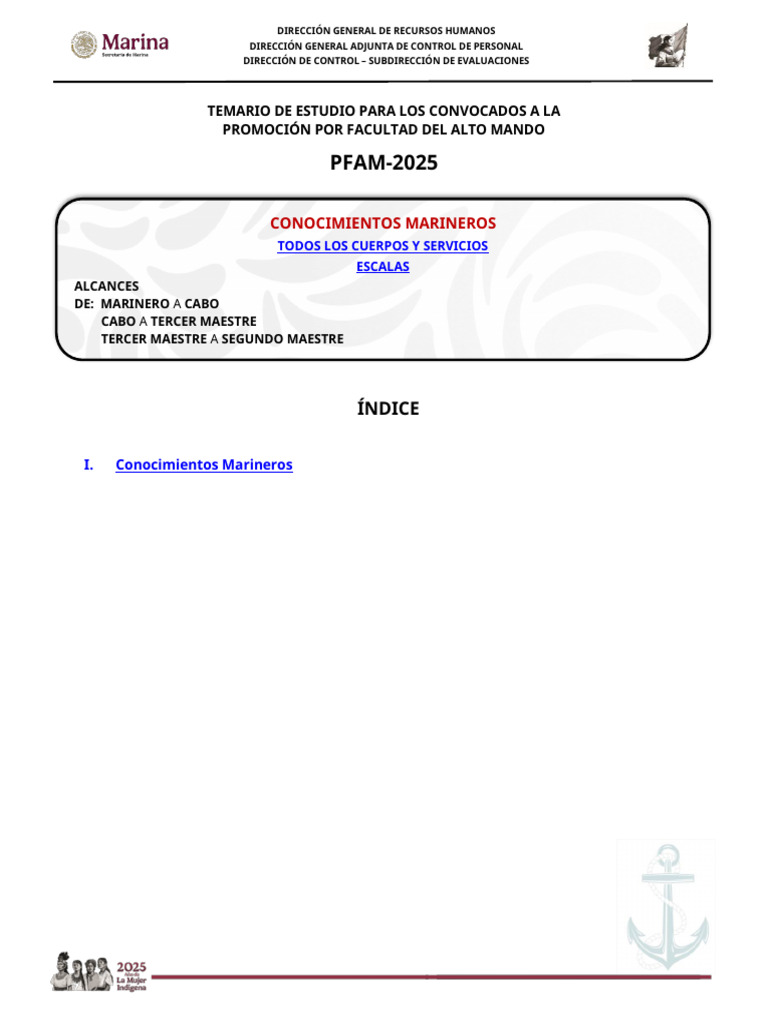 Temario Conocimientos Marineros PFAM 2025 | PDF