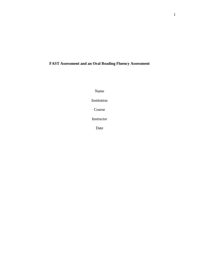 FAST Assessment and An Oral Reading Fluency Assessment | PDF | Reading ...
