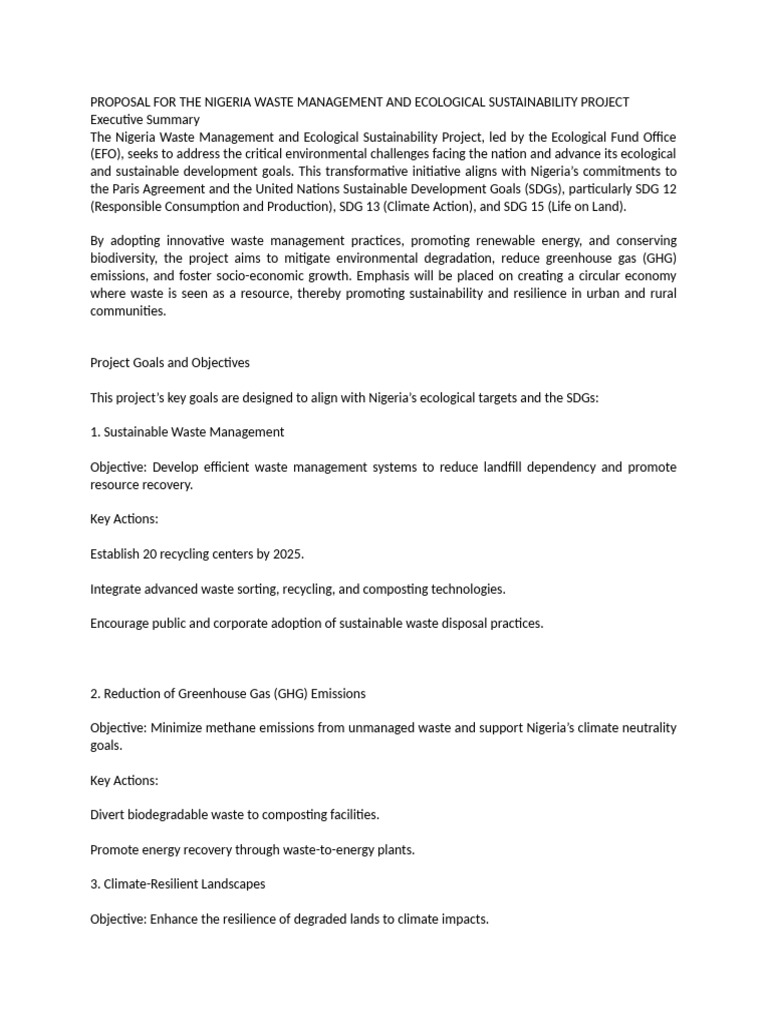 Proposal For Ecological Sustainability Project | PDF | Waste Management ...