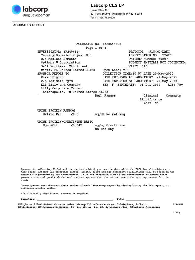 Labcorp Urine Protein Report | PDF