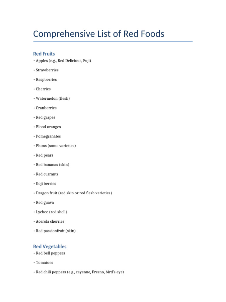 Red Foods List | PDF