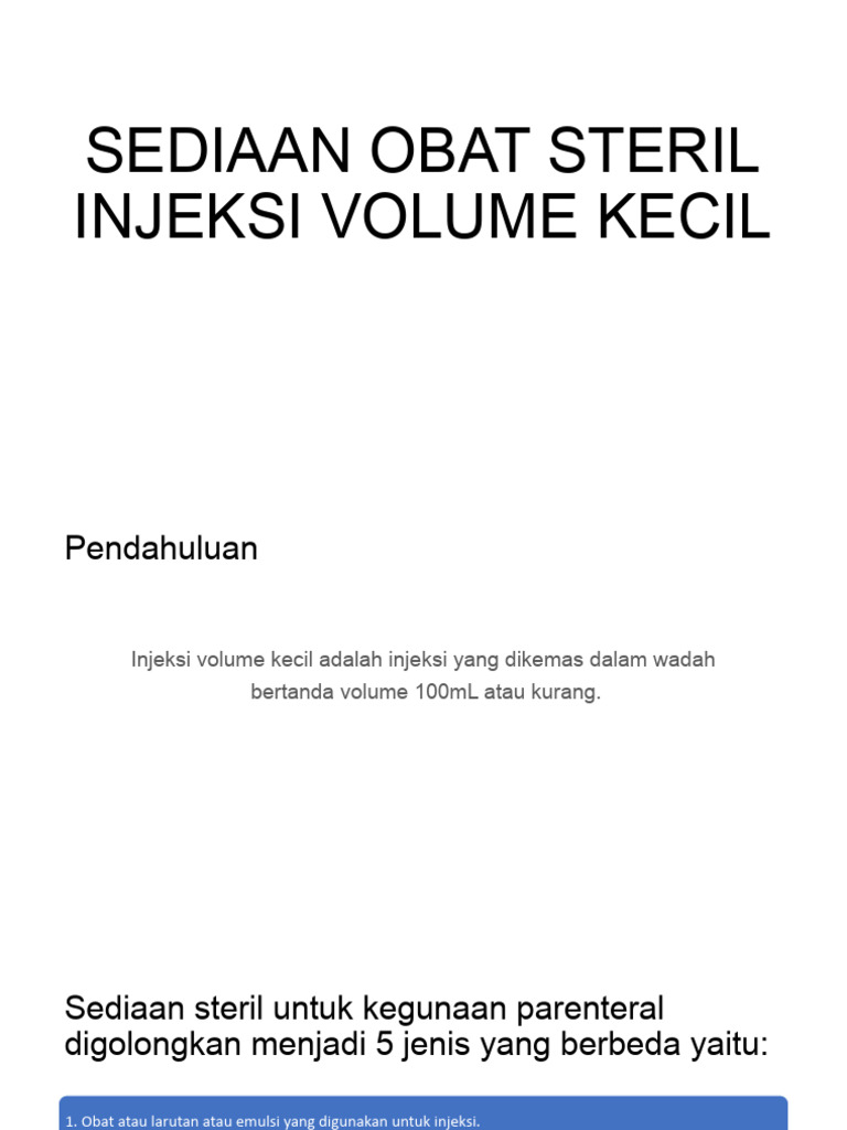Injeksi Volume Kecil: Sediaan Steril | PDF