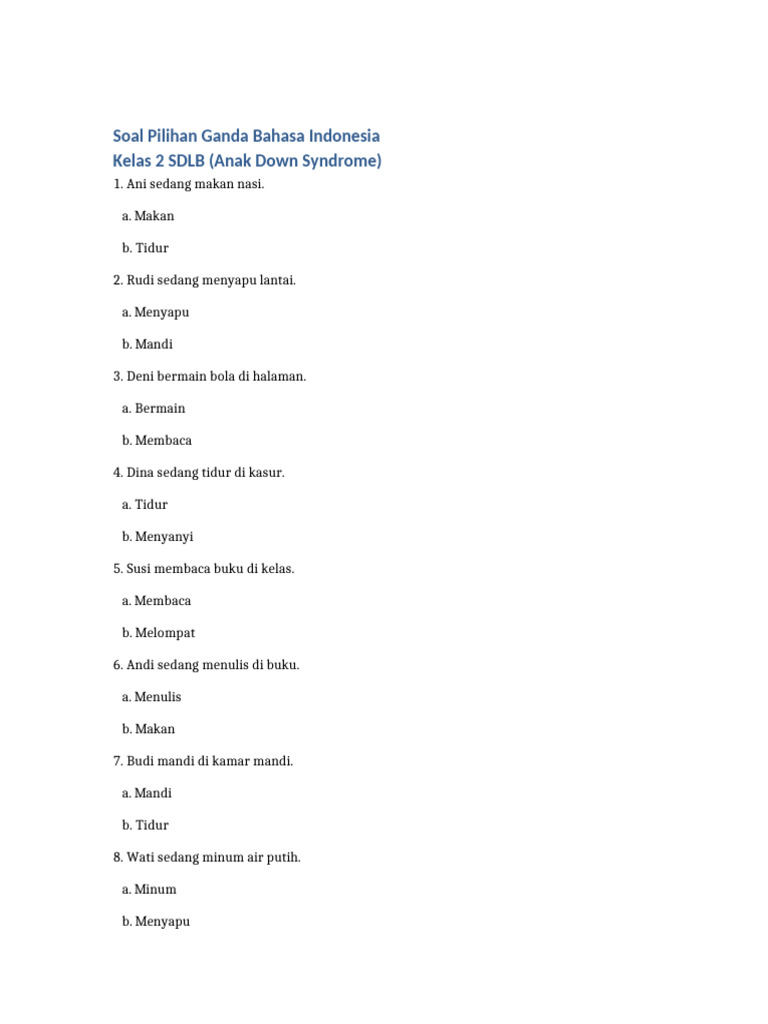Soal Bahasa Indonesia Kelas2 SDLB | PDF