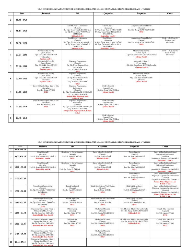 2024 - 25 Egitim Ogr Yili Guz Yy Ders Prog Turkce - 638599205055793983 | PDF