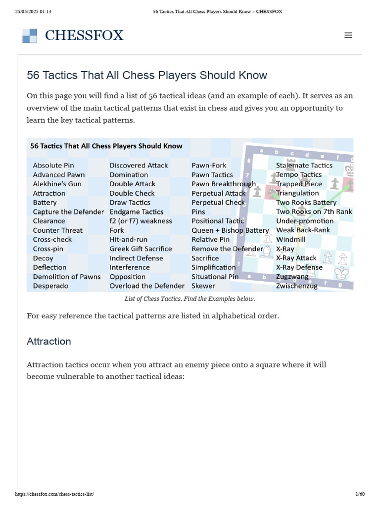 56 Tactics That All Chess Players Should Know - CHESSFOX | PDF | Traditional Games | Board Games