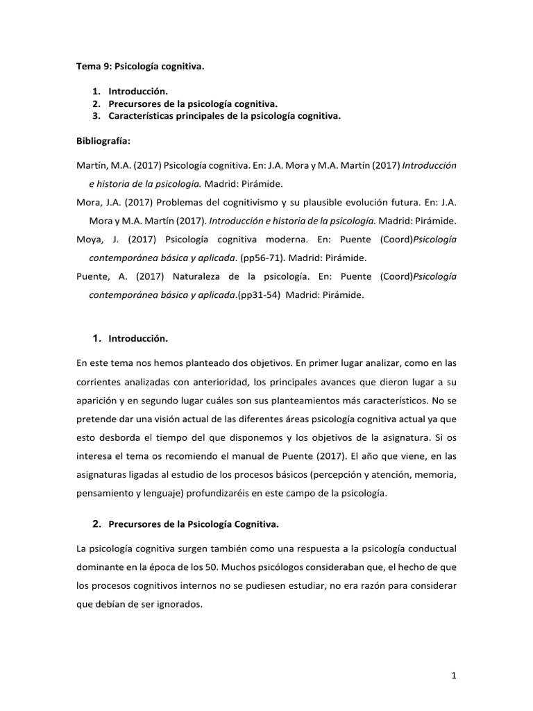 historia psico tema 9 | PDF | Sicología | Cognición