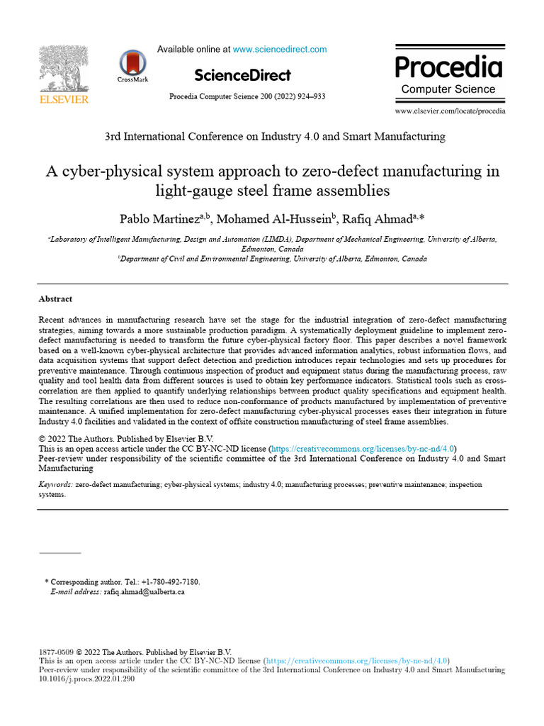 A Cyber Physical System Approach To Zero Defect Manufact - 2022 - Procedia Compu | PDF | System ...