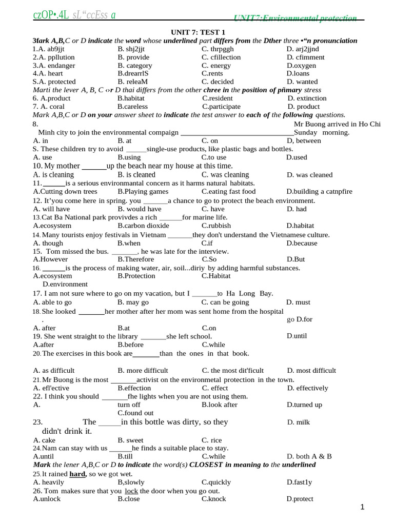 Environmental Protection Test Questions | PDF | Climate Change ...