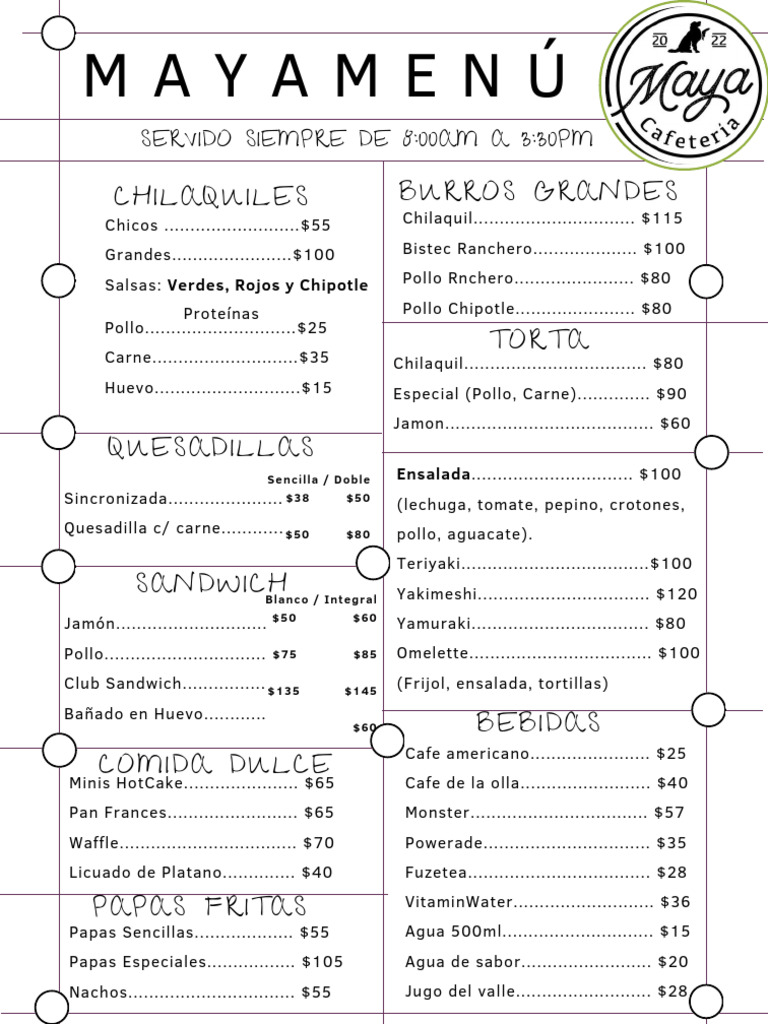 Menú Maya: Platos y Precios | PDF | Preparación de comida y bebida ...