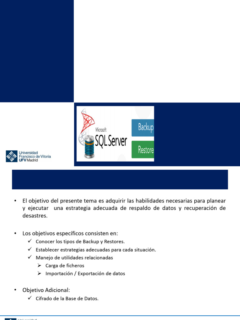Tema 5 Recuperacion de Desastre | PDF | Apoyo | Servidor SQL de Microsoft