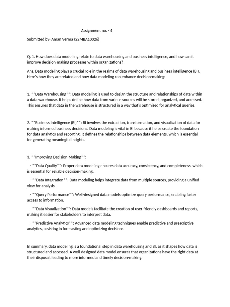 Assignment (4) .Module RAmanVerma (22MBA10026) | PDF | Business Intelligence | Data Warehouse