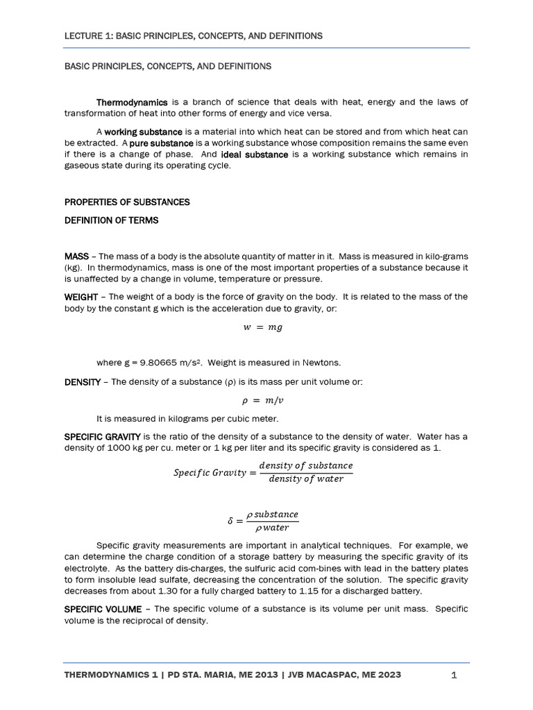 Lecture 1 Basic Principles Concepts and Definitions | PDF | Temperature | Pressure Measurement