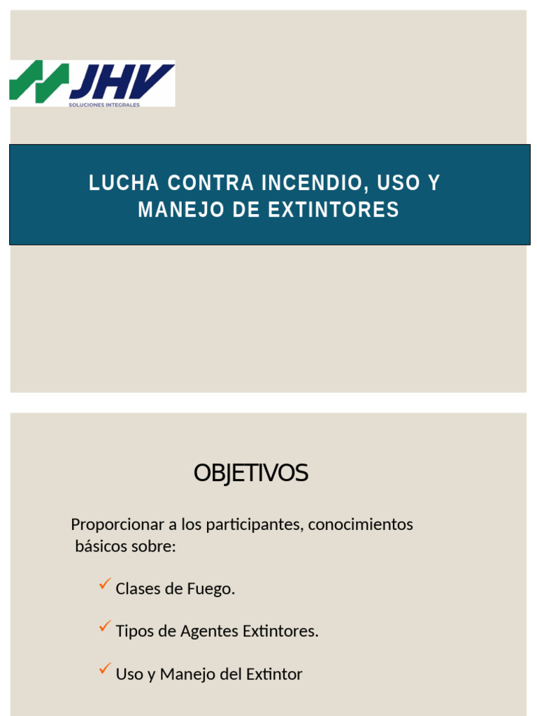 Lucha Contra Incendio, Uso y Manejo de Extintores - JHV | PDF | Química | Sustancias químicas