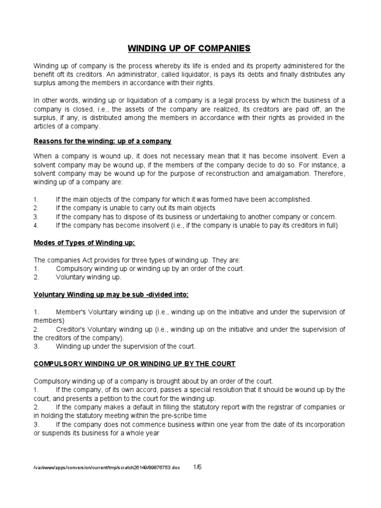 Winding Up of Companies | Download Free PDF | Liquidation | Insolvency