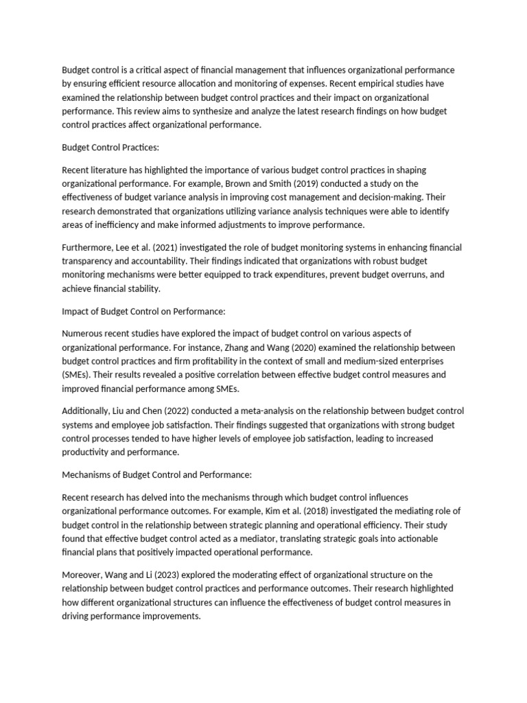 Budget Control Is A Critical Aspect of Financial Management That ...