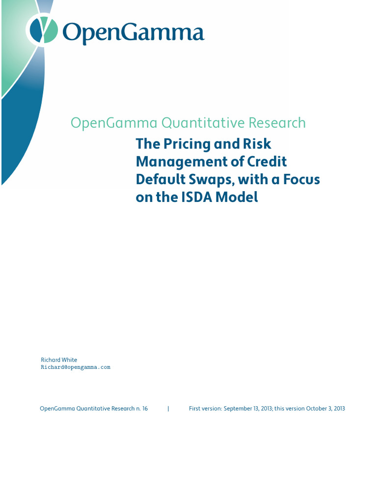 Pricing and Risk Management of Credit Default Swaps OpenGamma | PDF ...