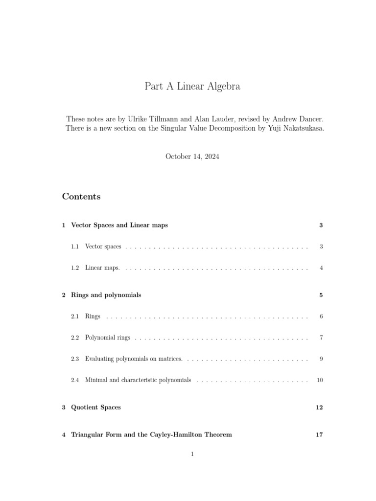 Linear Algebra Notes and Concepts | PDF | Ring (Mathematics) | Linear Map