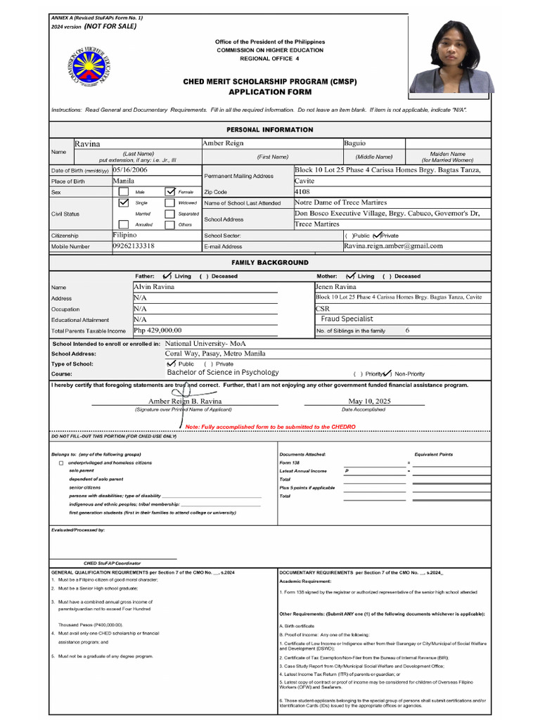 Ched Application Form- Ravina | PDF