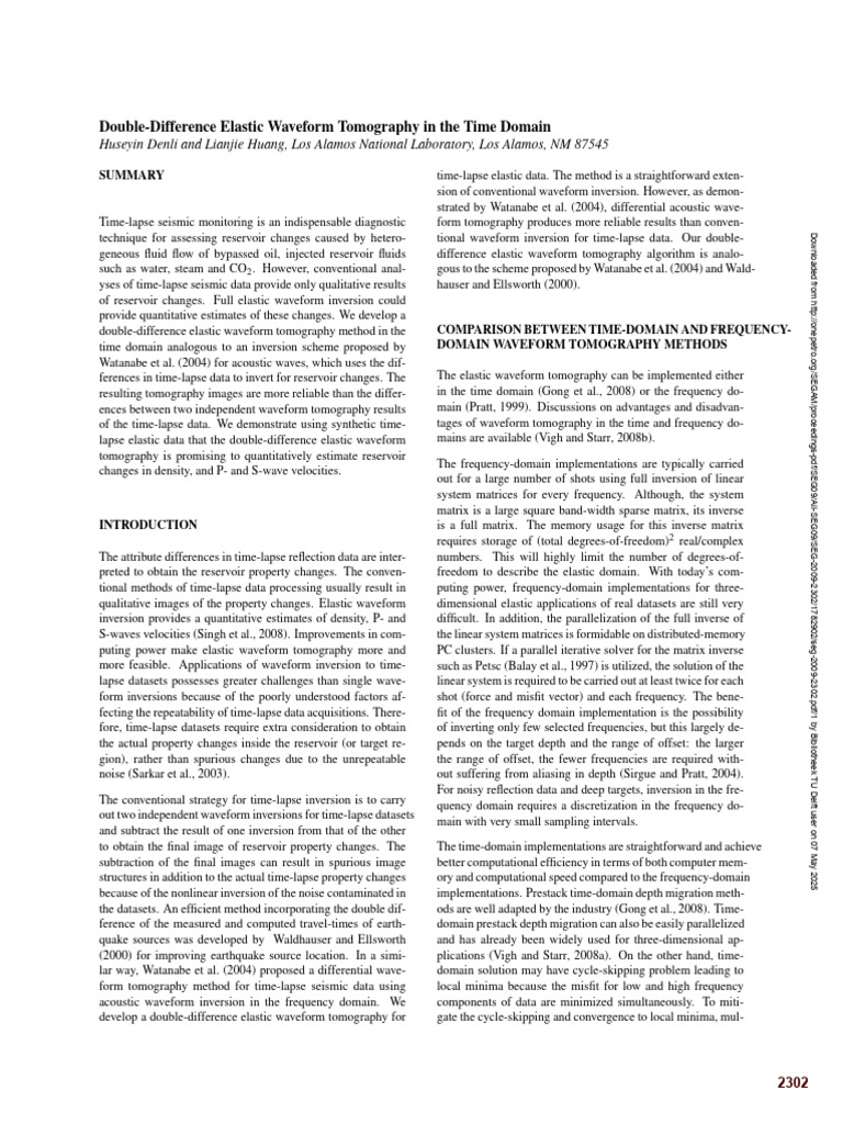Double-Difference Elastic Waveform Tomography in The Time Domain | PDF ...