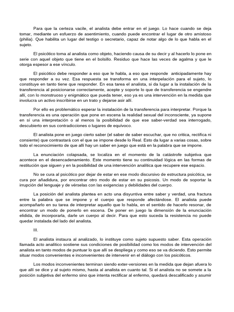 Interverciones en Psicoanálisis Con Psicóticos. Leibson. 3389 | PDF | Psicosis | Verdad