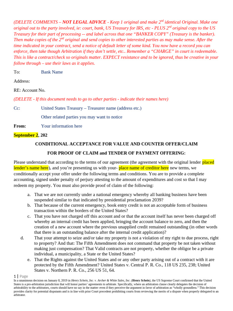 Tender of Note To Set Off Debt or Case | PDF | Arbitration | Private Law