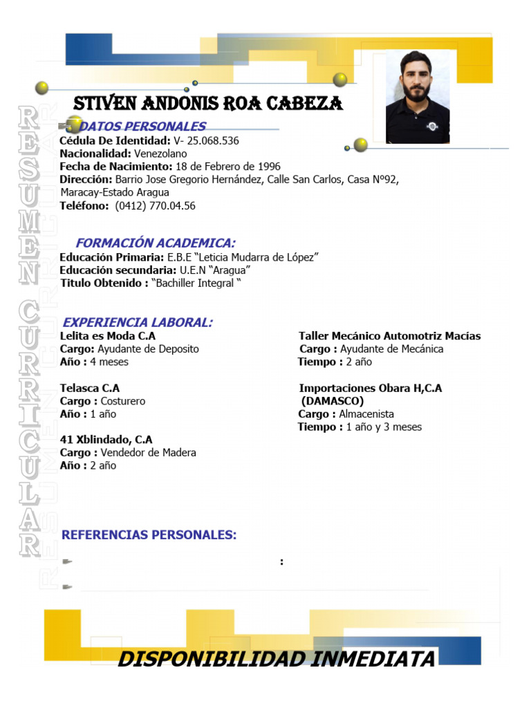 Currículum de Stiven Andonis Roa | PDF