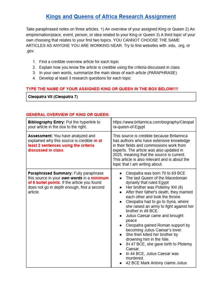 Atharva Sharma - Kings and Queens of Africa Research Assignment | PDF ...