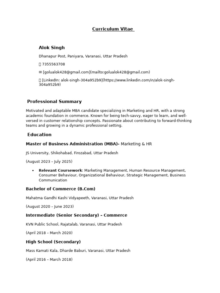 Alok CV 8 | PDF