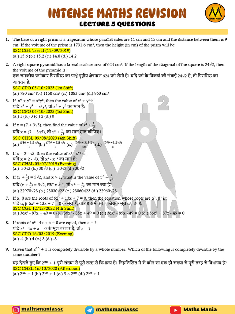 Intense Maths Revision | PDF