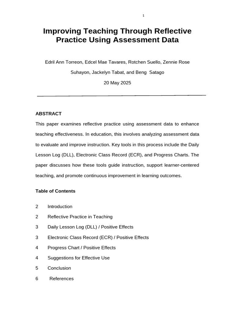 Term Paper Reflective Practice Using Assessment Data - Docx Edril's ...